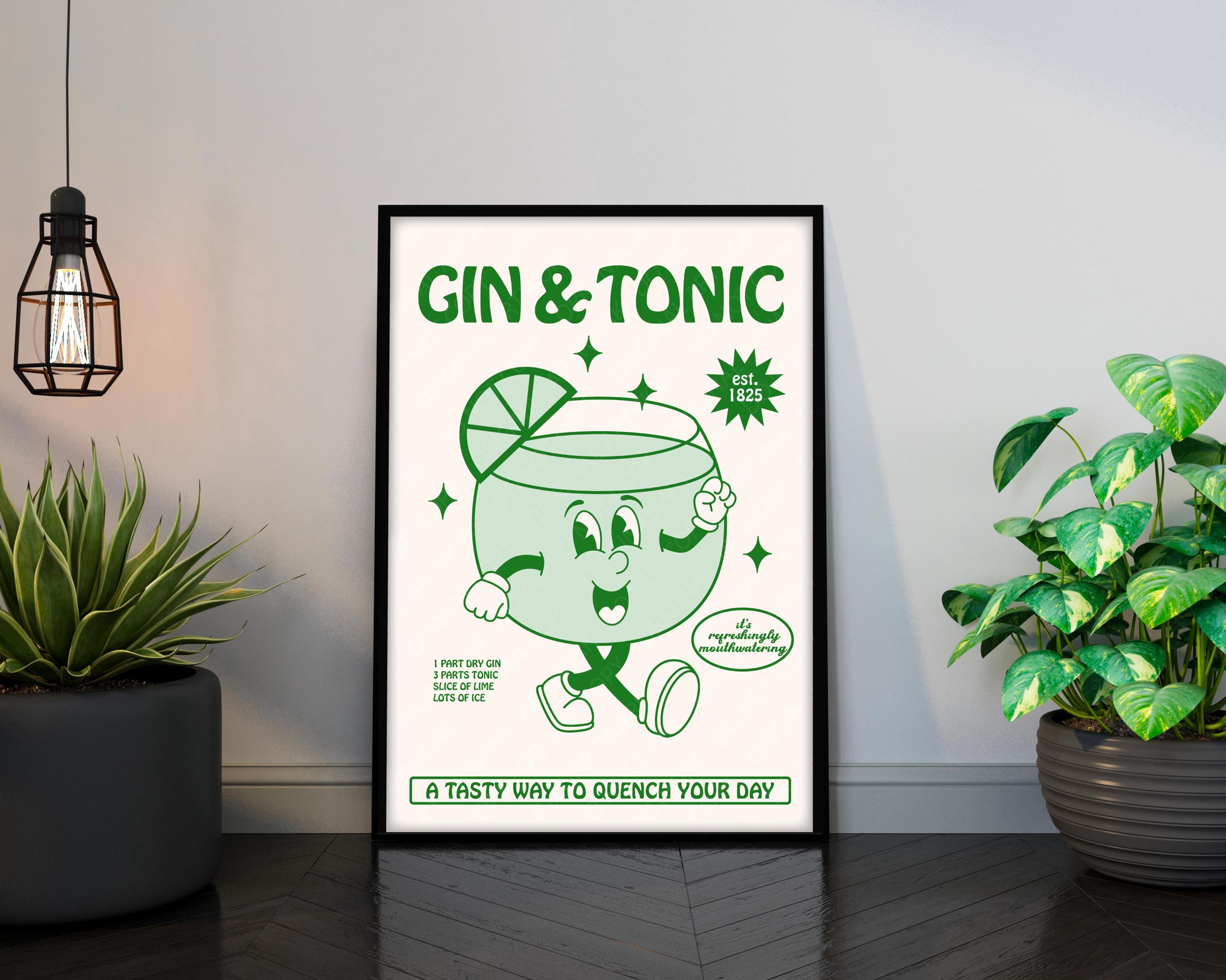 Gin and Tonic Retro Cartoon Prints, Retro Cocktails Print, Gin and ...