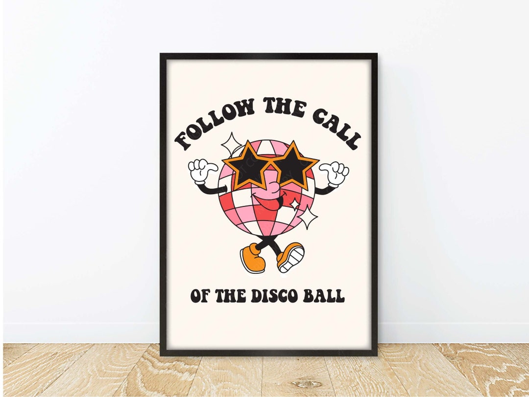 Retro Cartoon Poster, Retro Disco Ball Poster, Disco Ball Cartoon Print ...