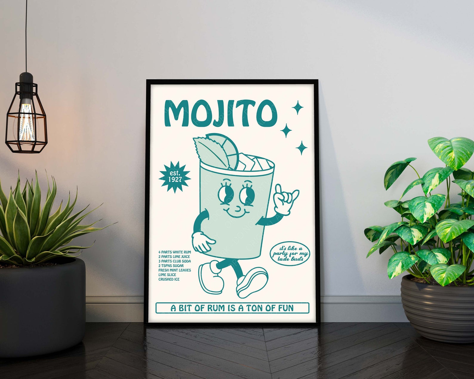 Retro Character Mojito Print, Retro Cartoon Cocktail Print, Retro ...