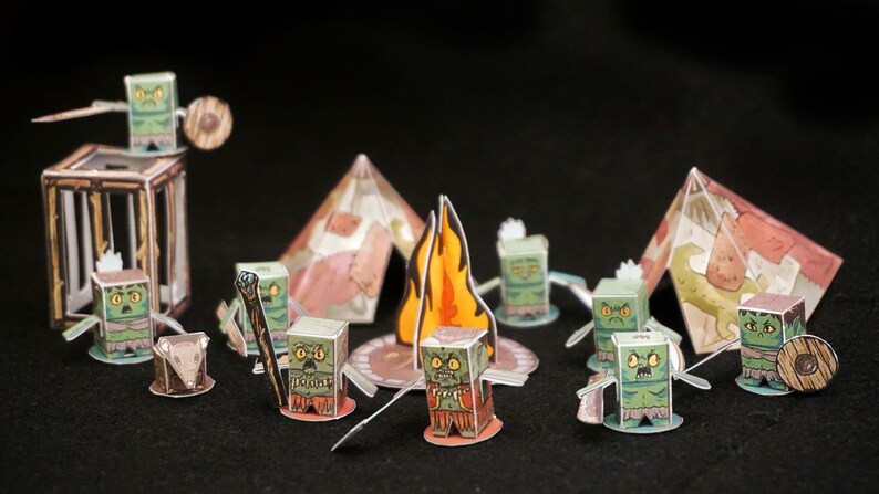DND Goblins' in Their Camp Craftable Dungeon Dnd Papercraft Cute ...