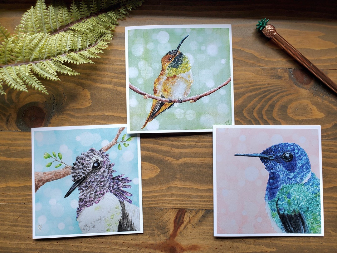 Colorful Hummingbird Square Blank Cards - Etsy