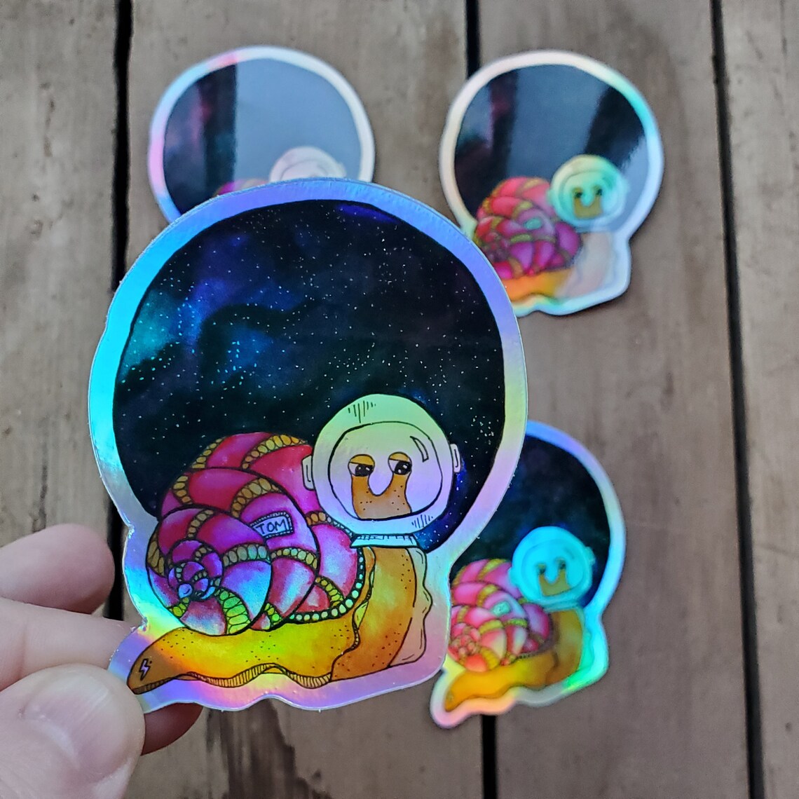 Holographic Astronaut Snail Sticker - Etsy