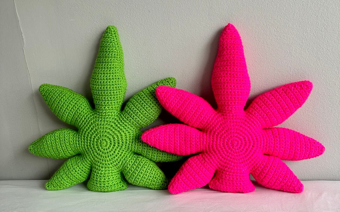 Crochet Marijuana Leaf Throw Pillow | Stoner Pillow - Etsy