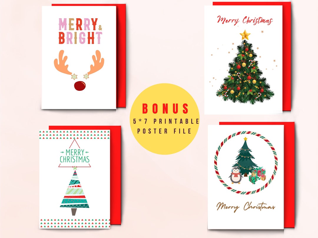 Merry Christmas Printable Card Digital Download Holiday Card - Etsy