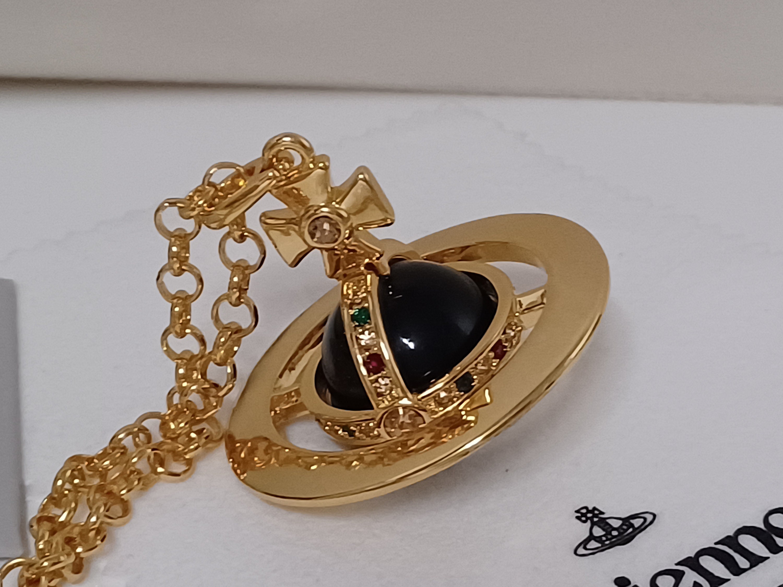 Vivienne Westwood Large 3D Black Gold Plated Orb Necklace With Swarovski Crystals. Etsy