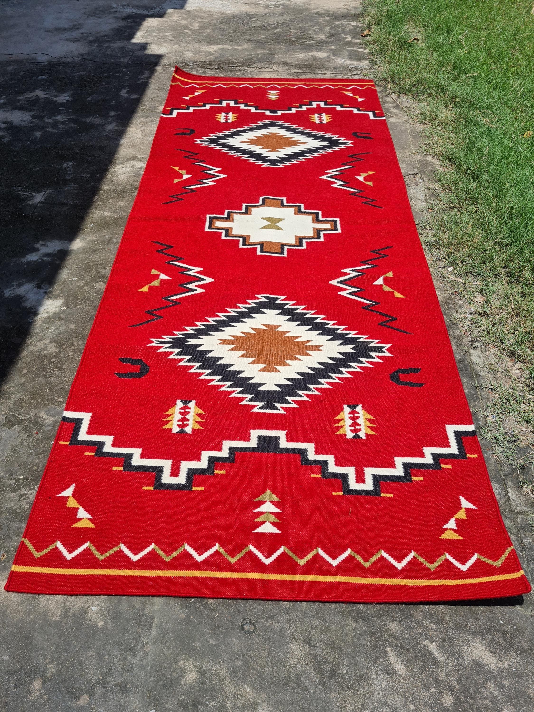 Red Navajo Rug Southwestern Style Native American Rug Size 3x12 Ft ...