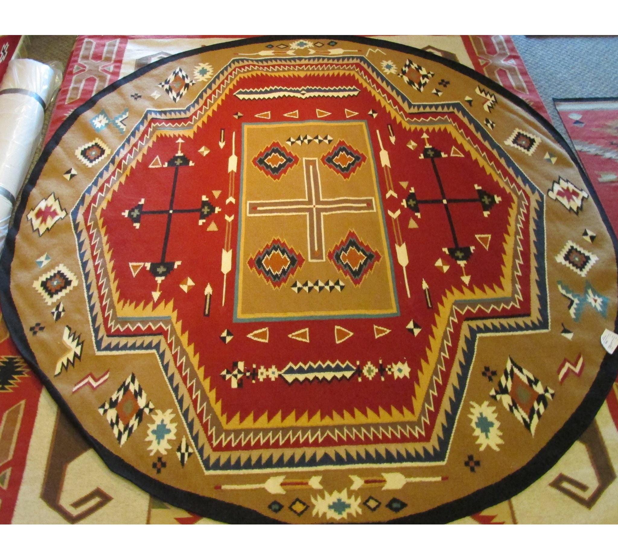Round Navajo Rug Wool Geometric Pattern Western Design Rug Size 8x8 Ft ...