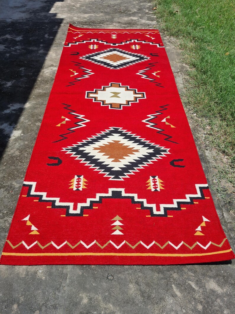 Red Navajo Rug Southwestern Style Native American Rug Size 3x12 Ft ...