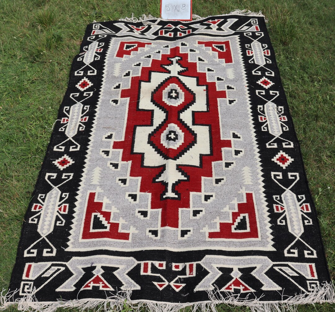 5x7 Ft Wool Navajo Rug Southwest Style Area Rug Native Ganado Pattern ...