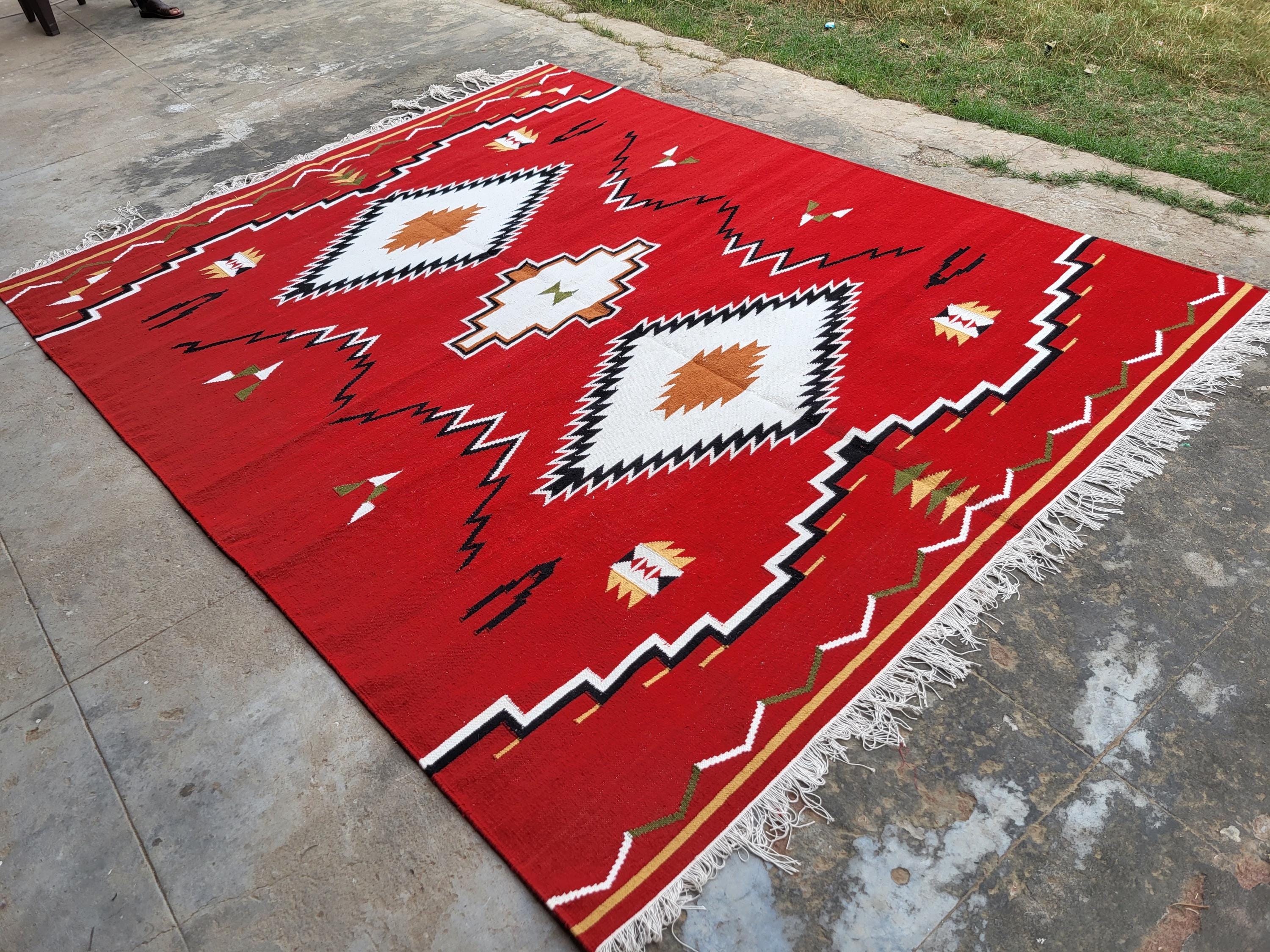 Red Navajo Kilim Hand Woven Southwestern Native American Tribal Style ...