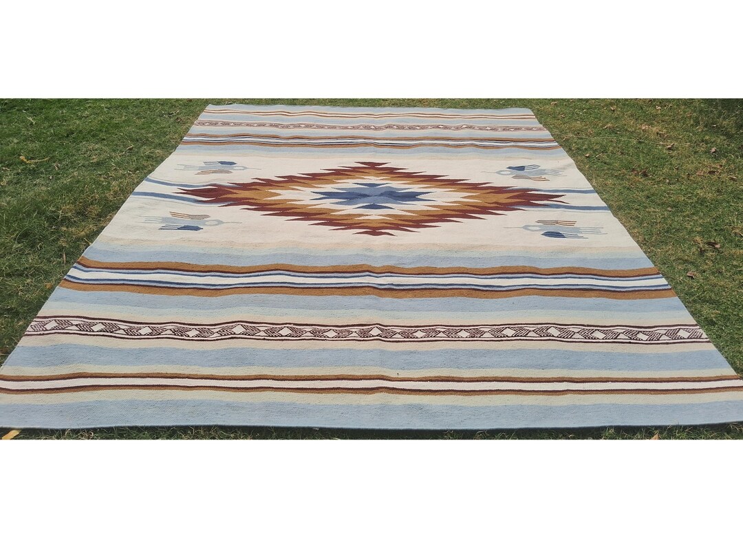 Wool Navajo Rug Geometric Pattern Western Design Kilim Rug Size 8x10 Ft ...
