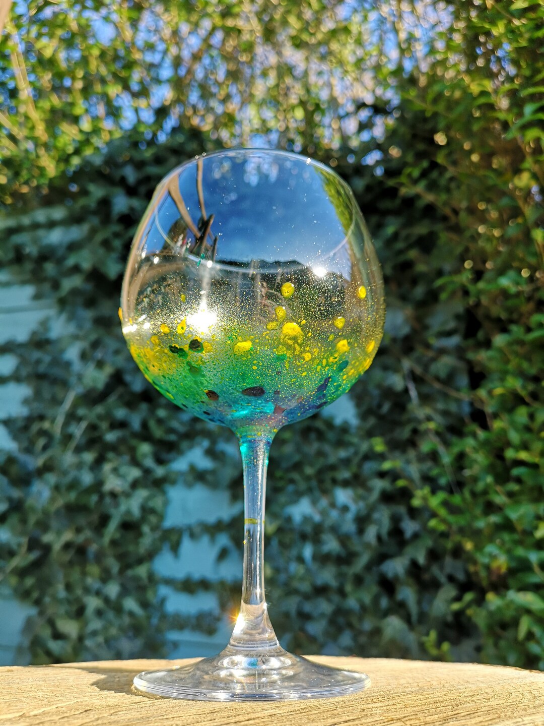 Hand Painted Gin Spritz Glass turq-green-yellow - Etsy UK