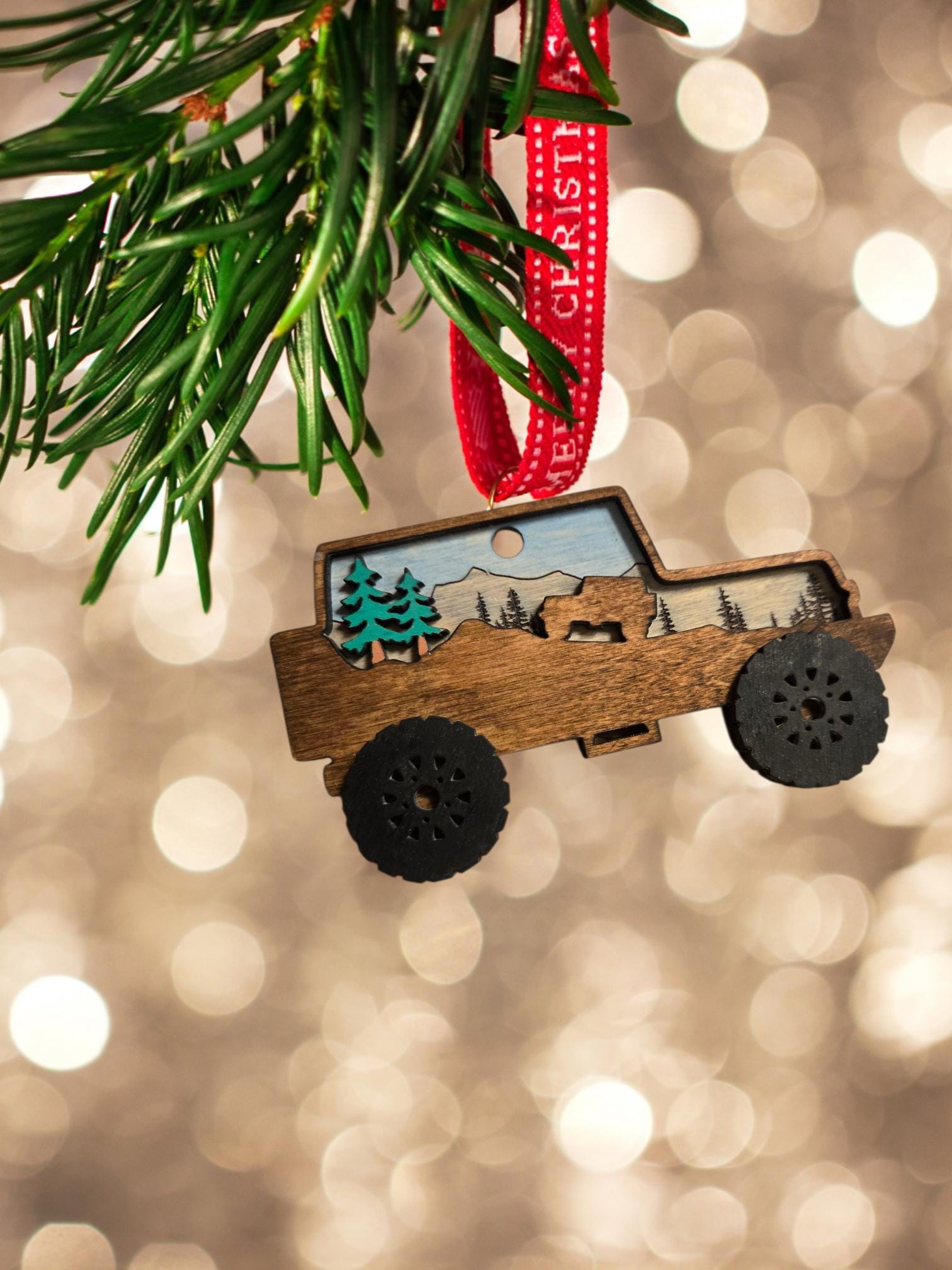Off-road 4x4 Ornament – Rustic Jeep Christmas Ornament, Laser Cut Wood ...