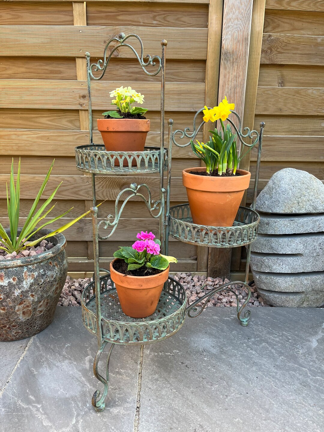 3 Tier Round Verdigris (reddish Green) Folding Metal Garden / Indoor ...