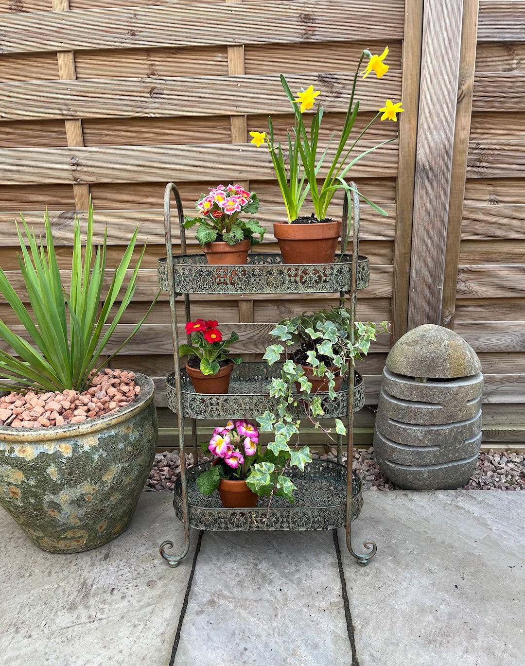 3 Tier Metal Verdigris (reddish Green) Decorative Plant Stand - Etsy UK