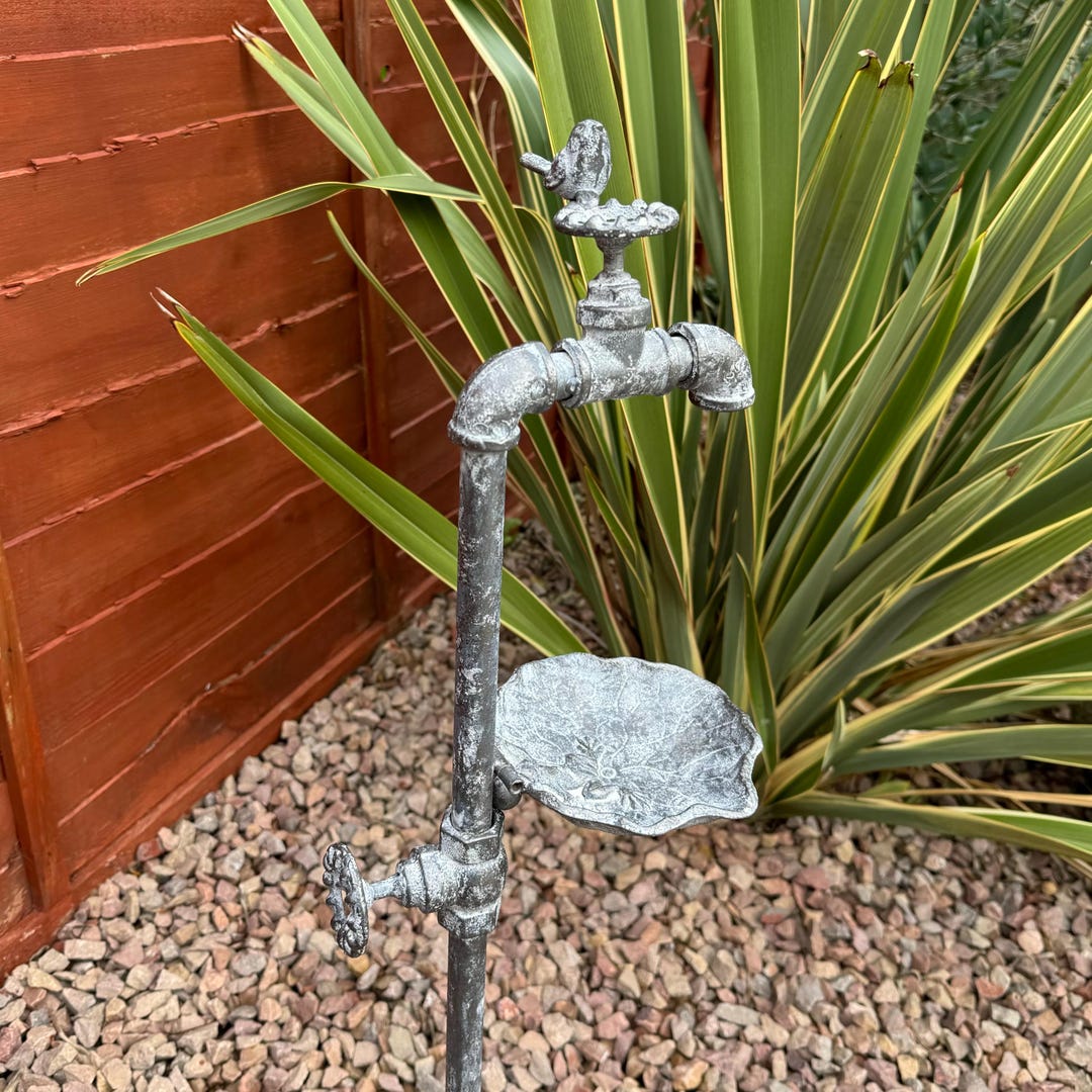 Quirky Grey Cast Iron Metal Bird Feeder Stake Tap Stick With Bird and ...