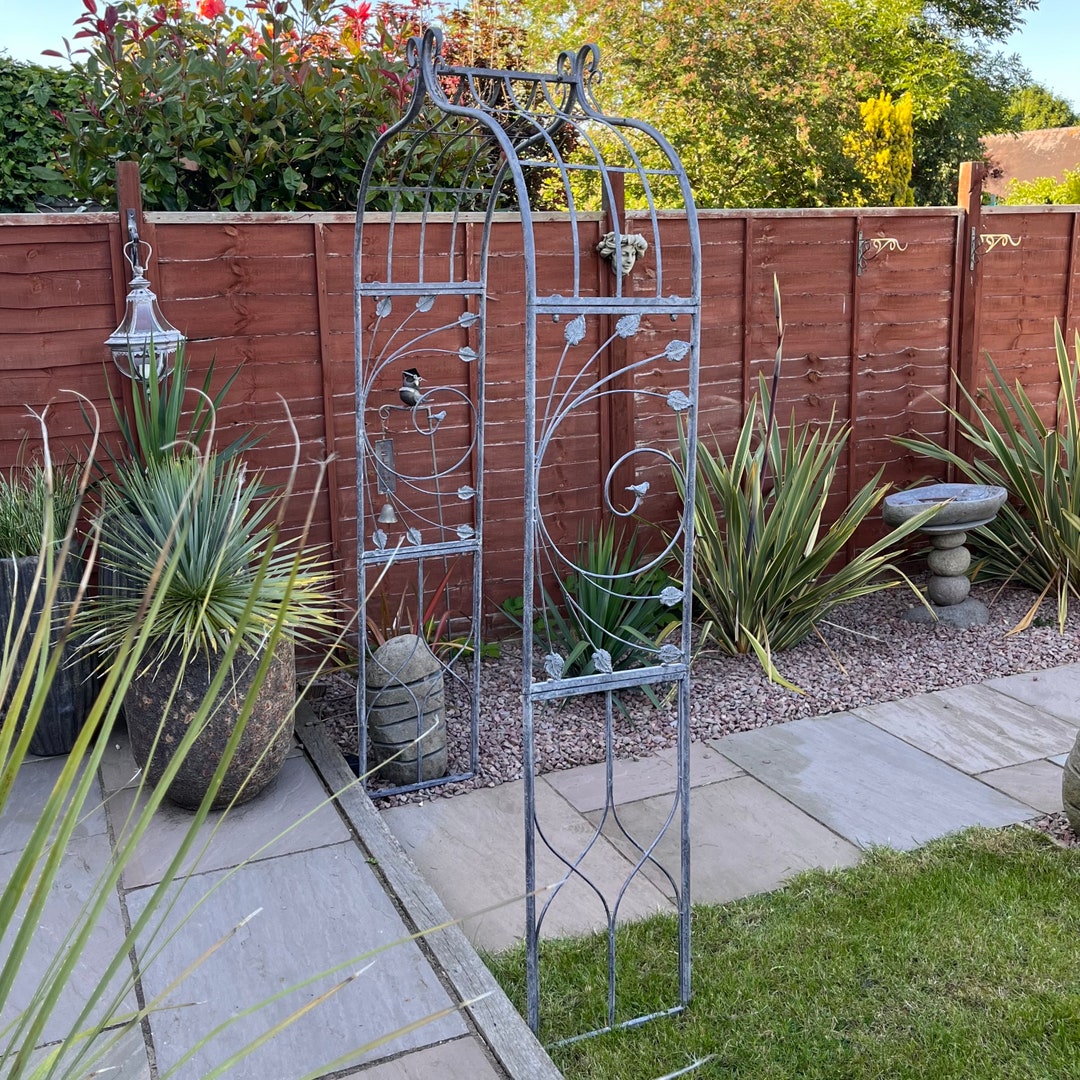 Grey Metal Garden Arch - Galvanised Featuring Birds and Flora Metal ...