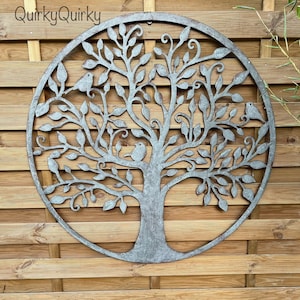 Extra Large Garden Metal Silver Grey Tree of Life Wall Art - Indoor ...