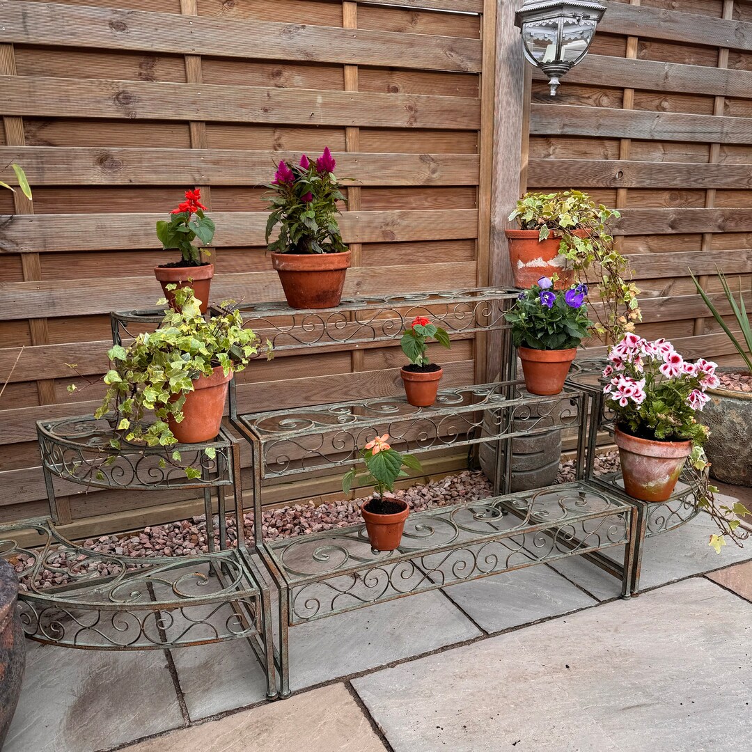 3 Tier Stepped Large Metal Verdigris (reddish Green) Decorative Plant ...