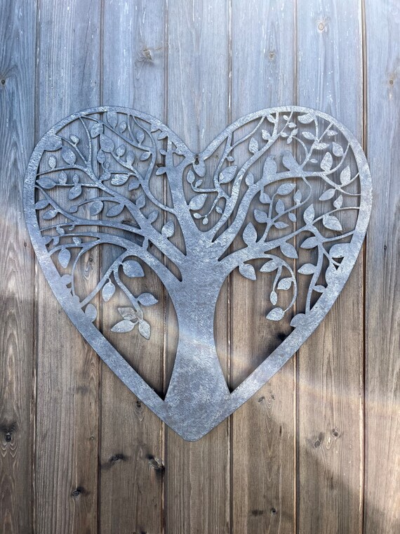 Grey Love Heart Garden Birds Metal Tree of Life Wall Art - Etsy UK