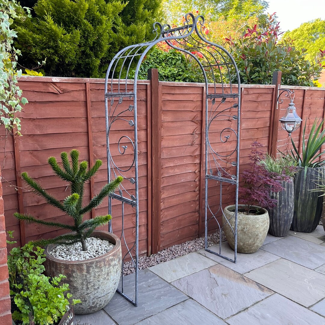 Grey Metal Garden Arch - Galvanised Featuring Birds and Flora Metal ...