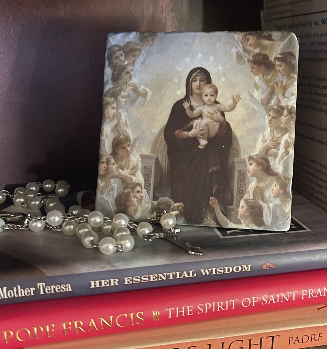 Blessed Mother With Angels & Jesus Tumbled Stone 4x4 - Etsy