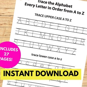 Alphabet Tracing Worksheets Pack, Instant Download, A-Z Upper & Lower ...