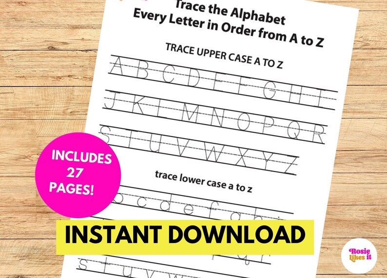 Alphabet Tracing Worksheets Pack, Instant Download, A-Z Upper & Lower ...