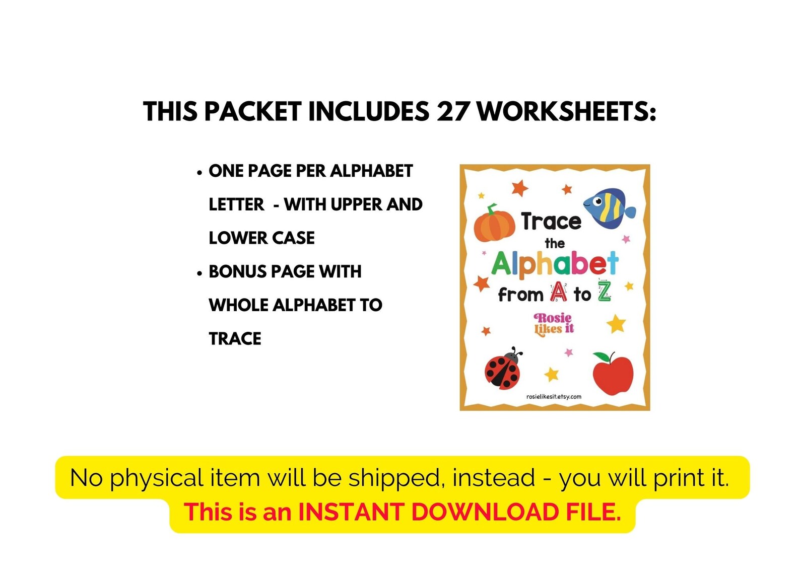 Alphabet Tracing Worksheets Pack, Instant Download, A-Z Upper & Lower ...