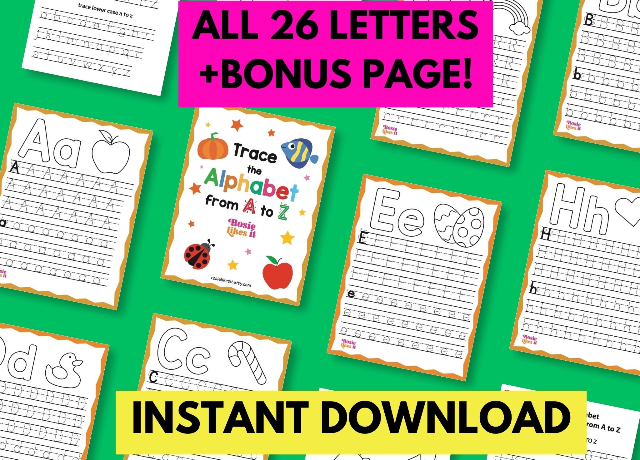 Alphabet Tracing Worksheets Pack, Instant Download, A-Z Upper & Lower ...