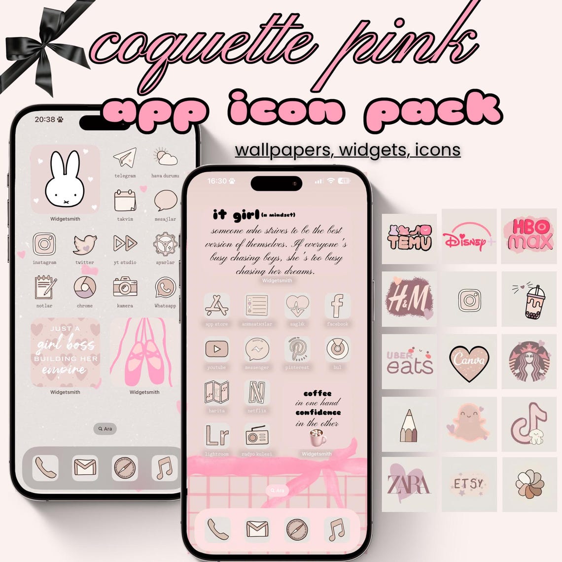 Coquette Aesthetic iPhone App Icons | Pink Ios 18 Icon Pack | Cute ...
