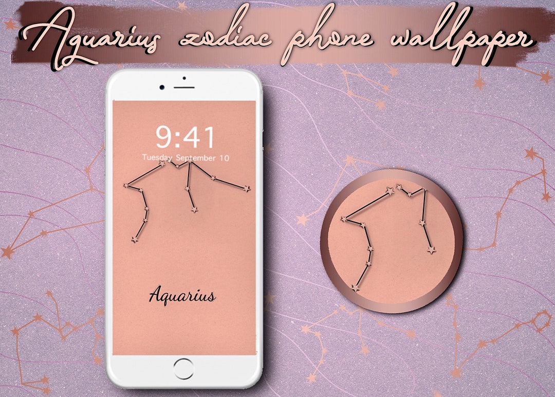 Aquarius Zodiac iPhone Wallpaper, Phone Background, Minimalist Design ...