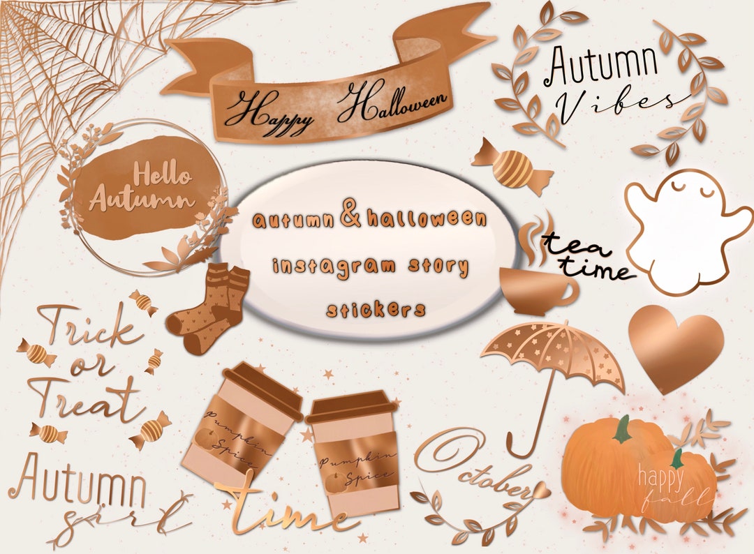 Fall Instagram Stickers, Halloween Digital Stickers, Autumn Bundle ...