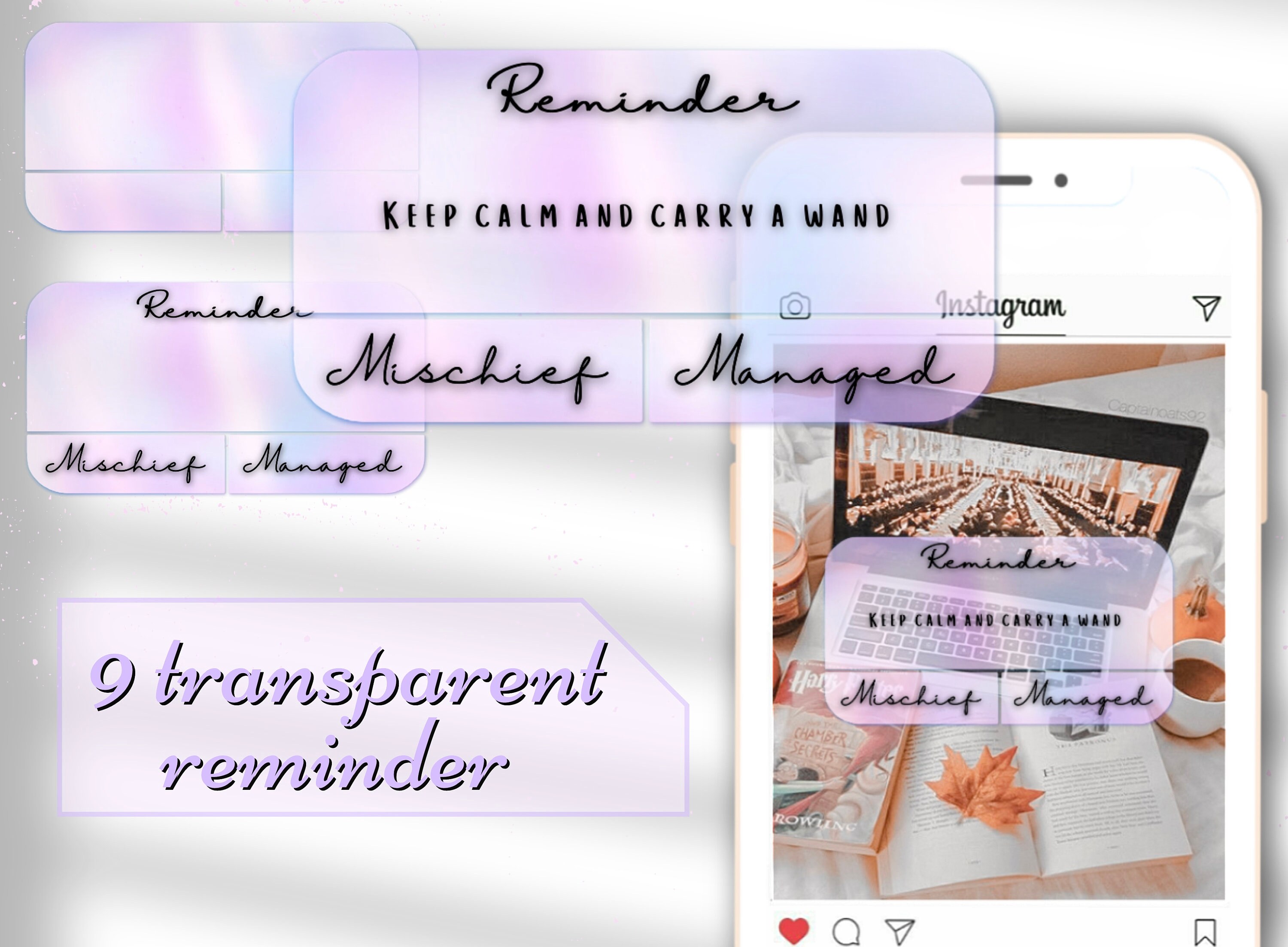 36 Reminder Stickers Png, Holographic Instagram Template, Motivational ...