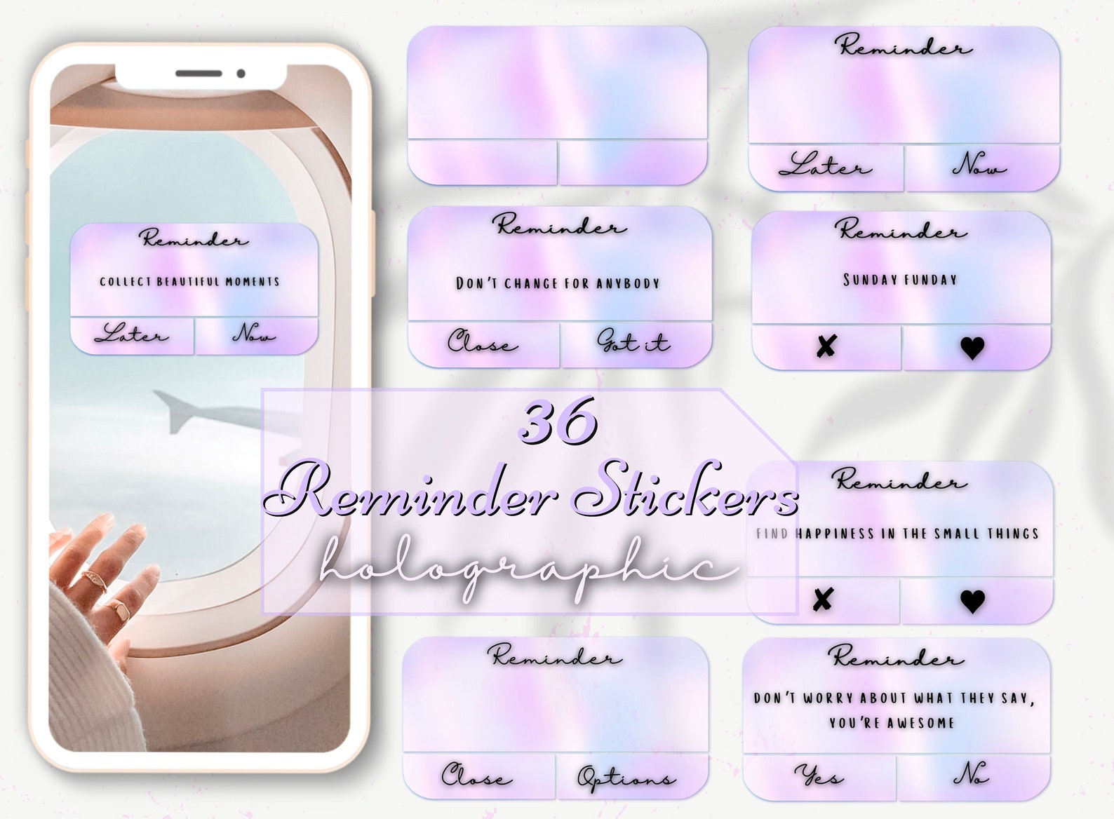 36 Reminder Stickers Png, Holographic Instagram Template, Motivational ...