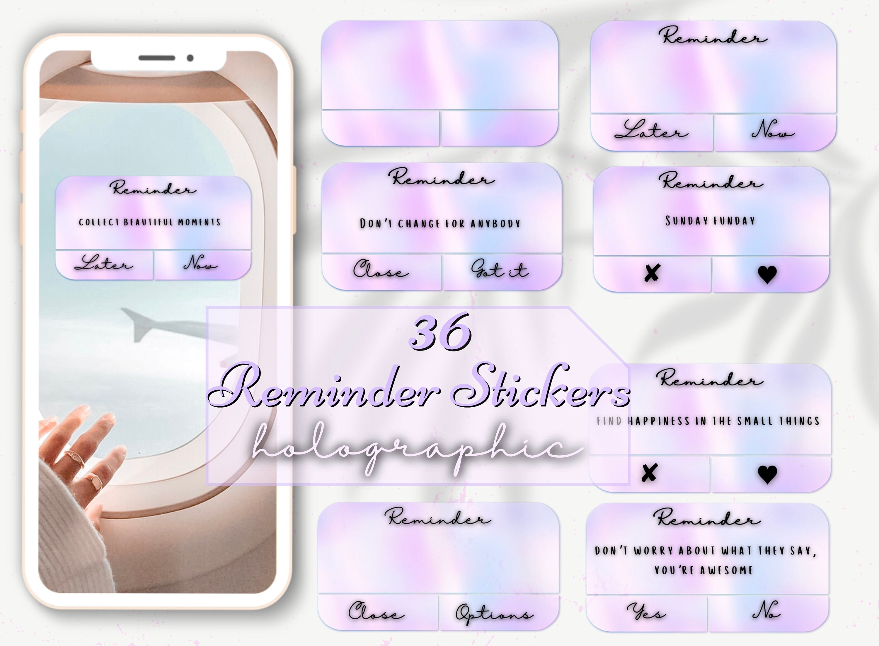36 Reminder Stickers Png, Holographic Instagram Template, Motivational ...