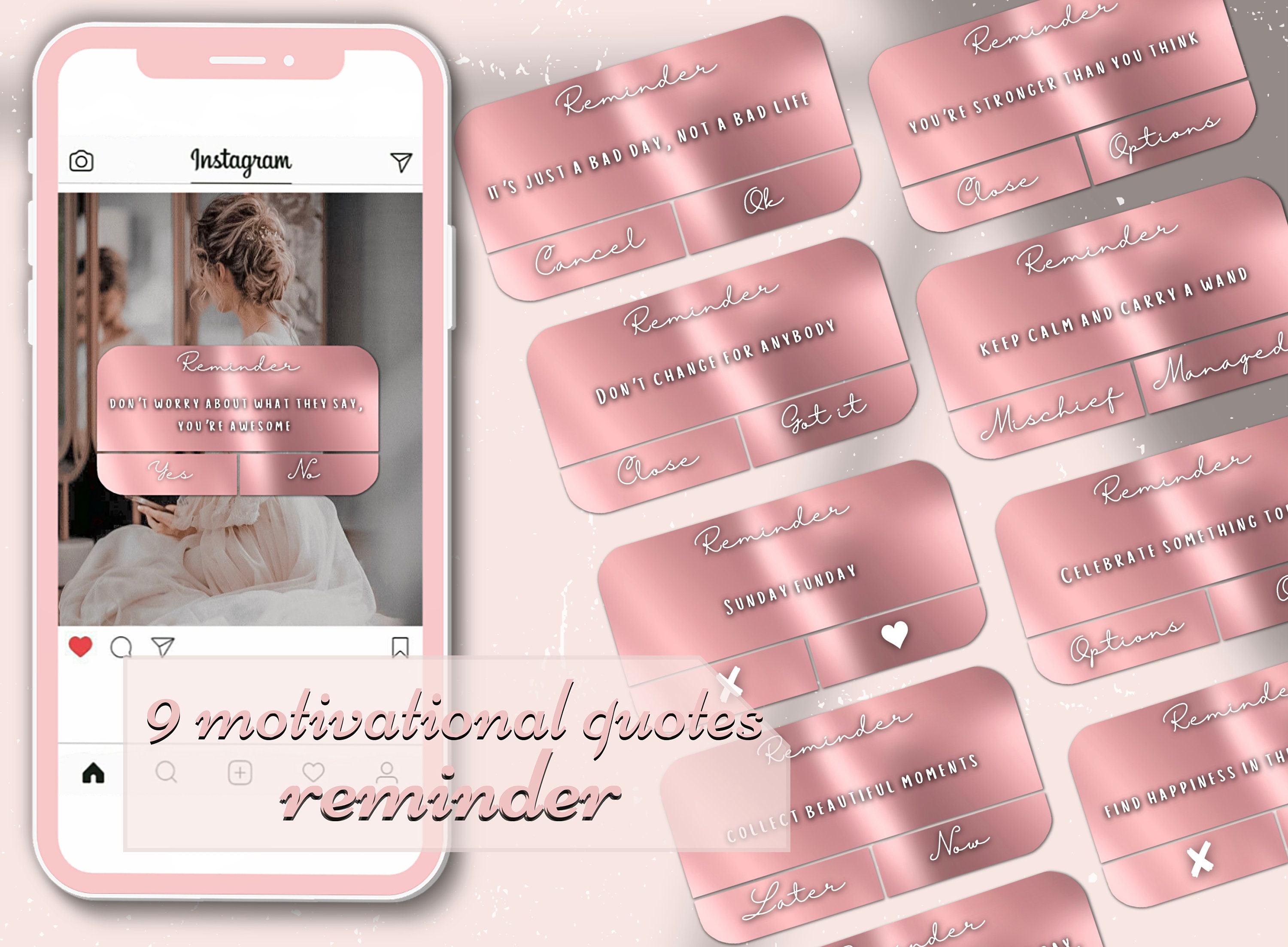 36 Reminder Stickers Png Rose Gold Instagram Template - Etsy