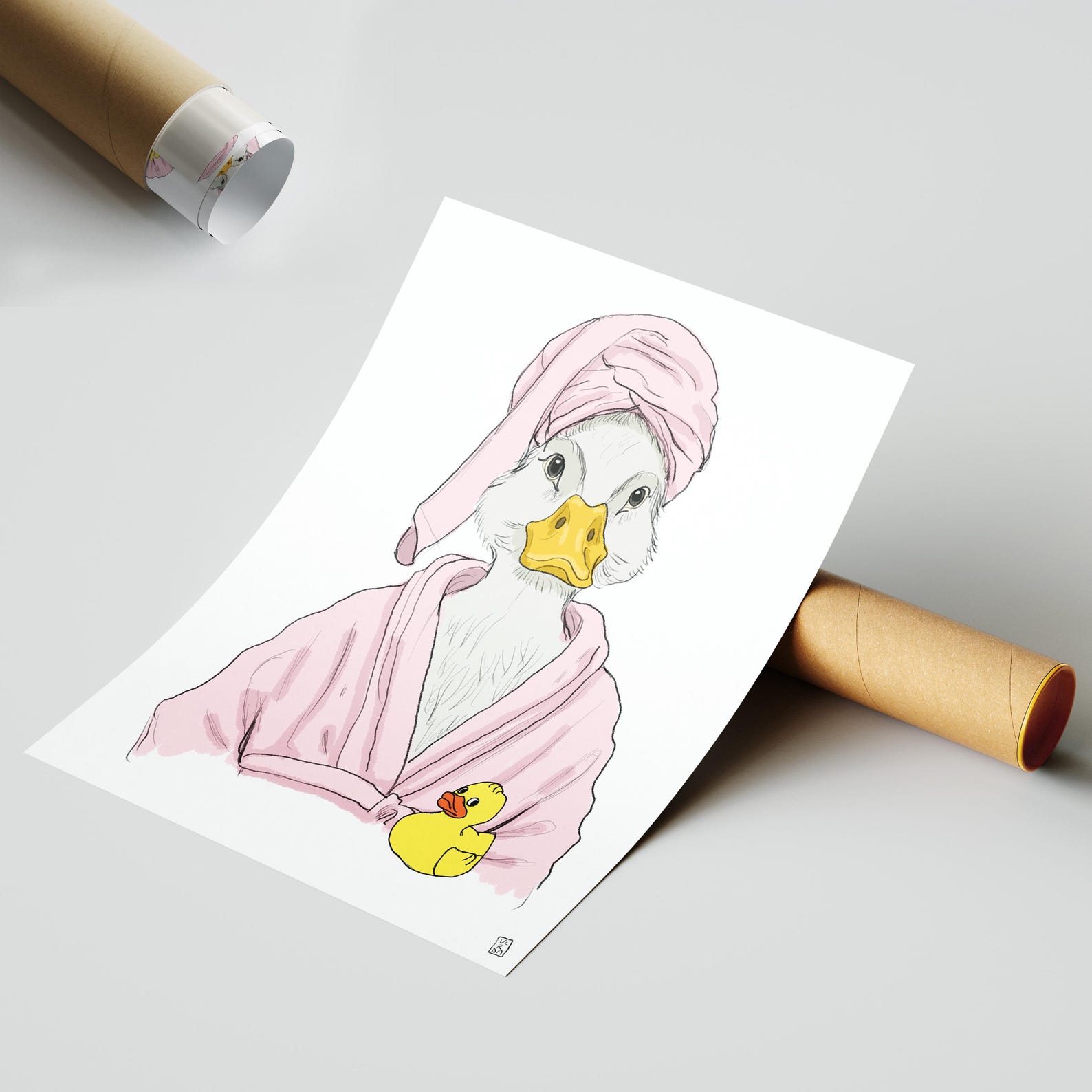 Spa Duck Illustration,duck in Slippers, Duck Poster, Minimalist Duck ...