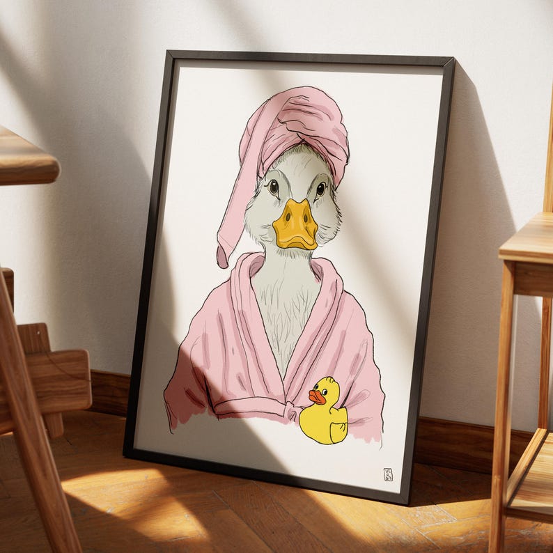 Spa Duck Illustration,duck in Slippers, Duck Poster, Minimalist Duck ...