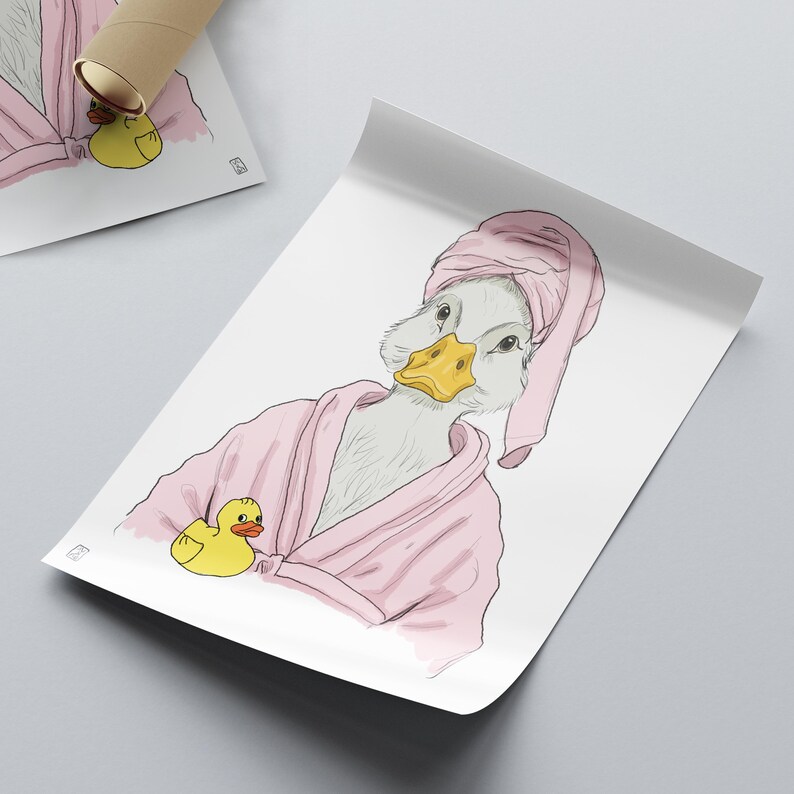 Spa Duck Illustration,duck in Slippers, Duck Poster, Minimalist Duck ...