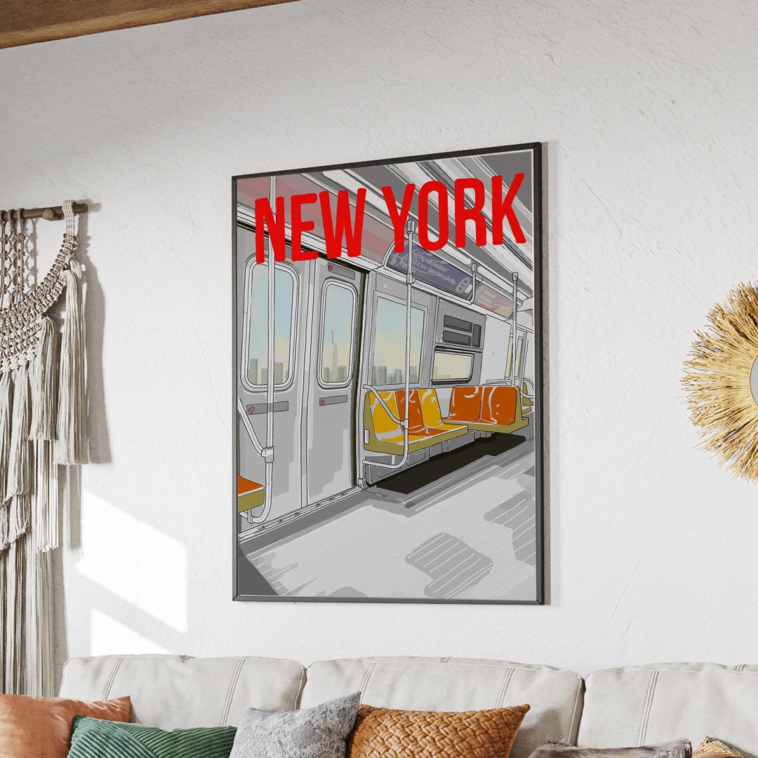New York Subway Art Print Iconic Manhattan Skyline Travel Illustration ...
