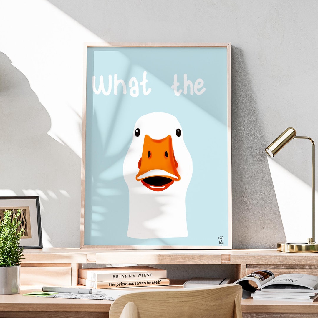 Whimsical Hand-drawn Duck Art Print: Minimalist Wall Decor for Living ...