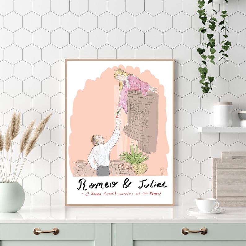 Hand Draw Poster, Romeo and Juliet Art Print, Shakespeare Wall Art ...
