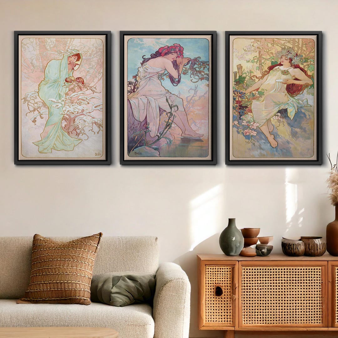 Set of 3 Alphonse Mucha Posters | Vintage Art Deco Prints | Mucha ...