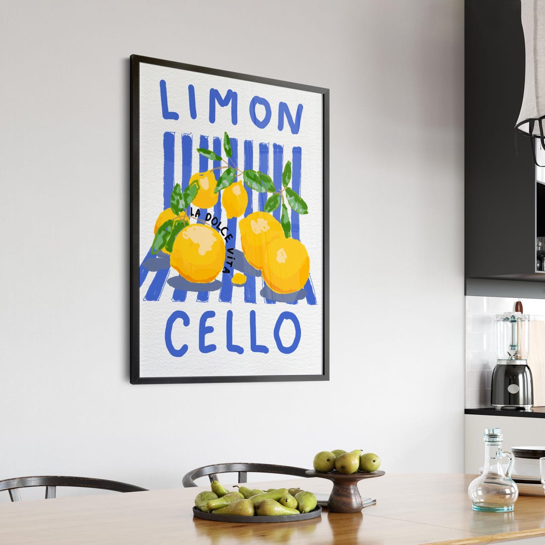 Limoncello Art Print Italian Lemon Poster Mediterranean Kitchen Wall ...