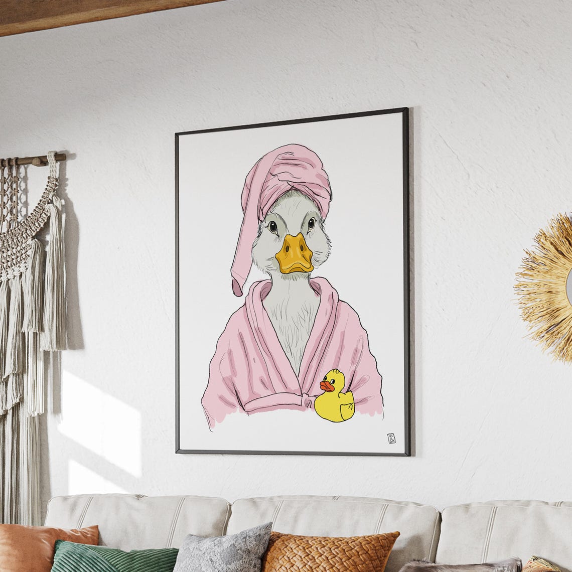 Spa Duck Illustration,duck in Slippers, Duck Poster, Minimalist Duck ...