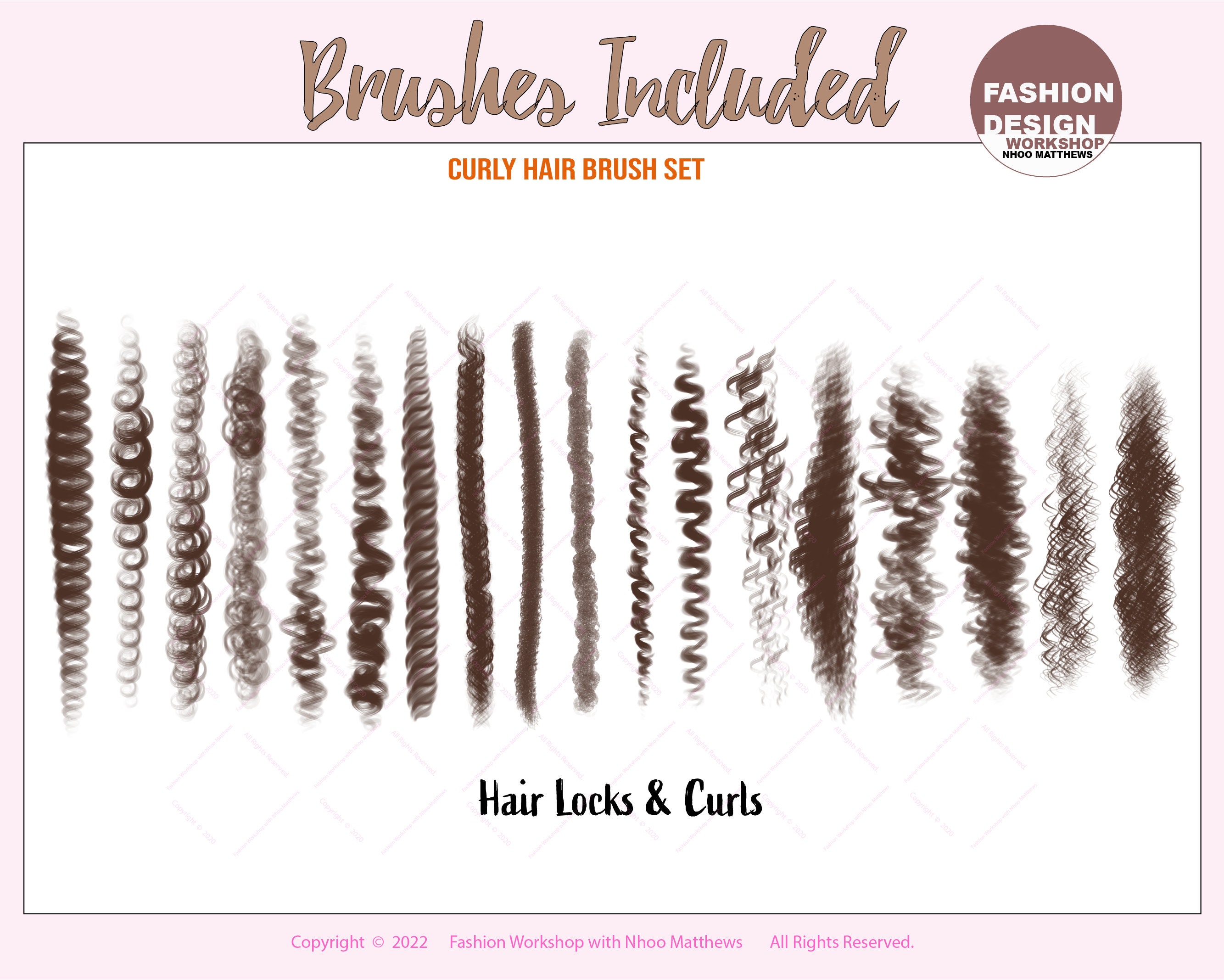 36 Curly Hair Texture Procreate Brushes: Video Tutorial, Model Clipart ...
