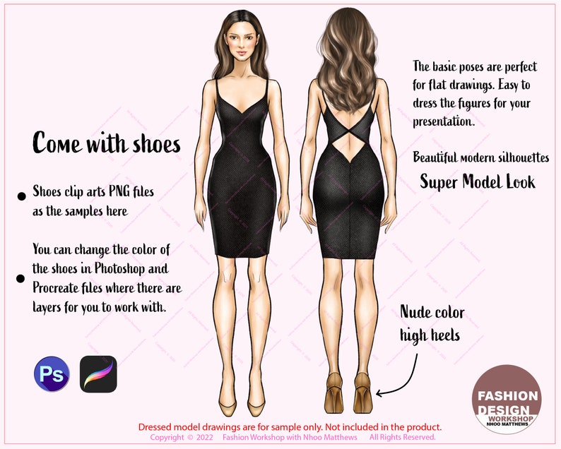 Fashion Figure Croqui Template: Light/medium Skin Tone, Front & Back ...