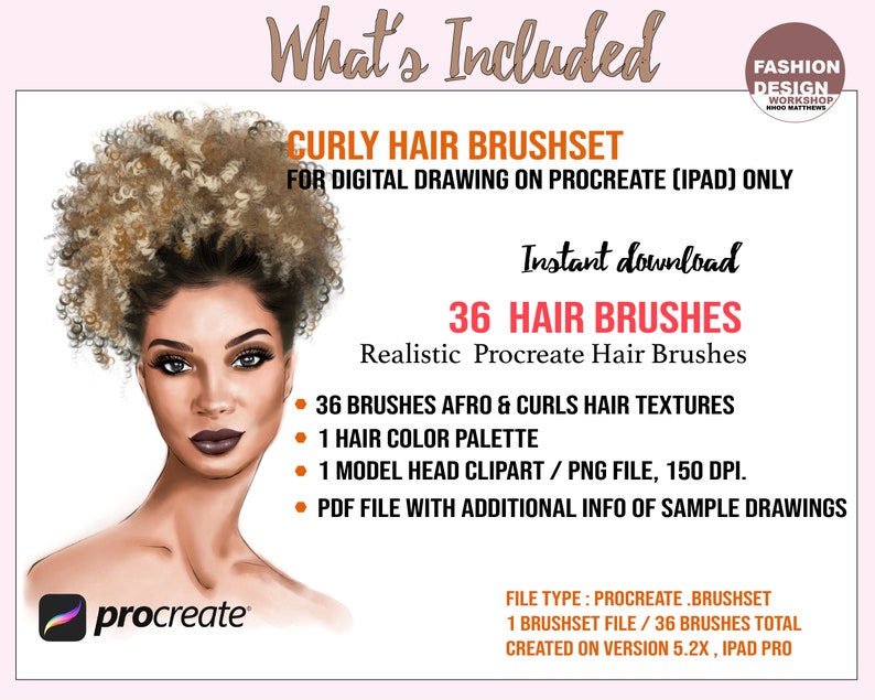36 Curly Hair Texture Procreate Brushes For Procreate App Etsy