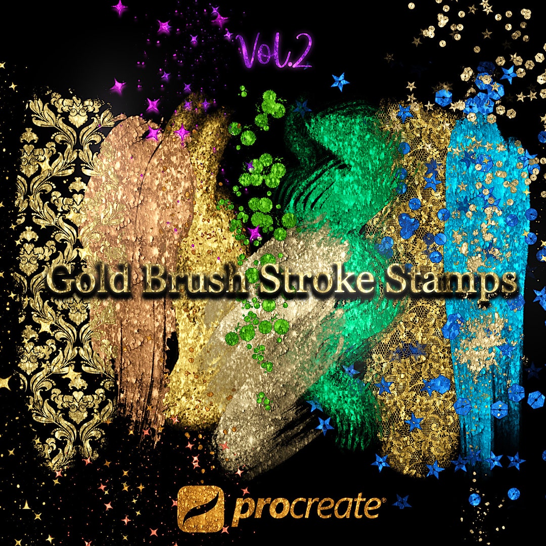 Procreate Gold Brush Stamps: Metallic & Glitter Textures + Color ...